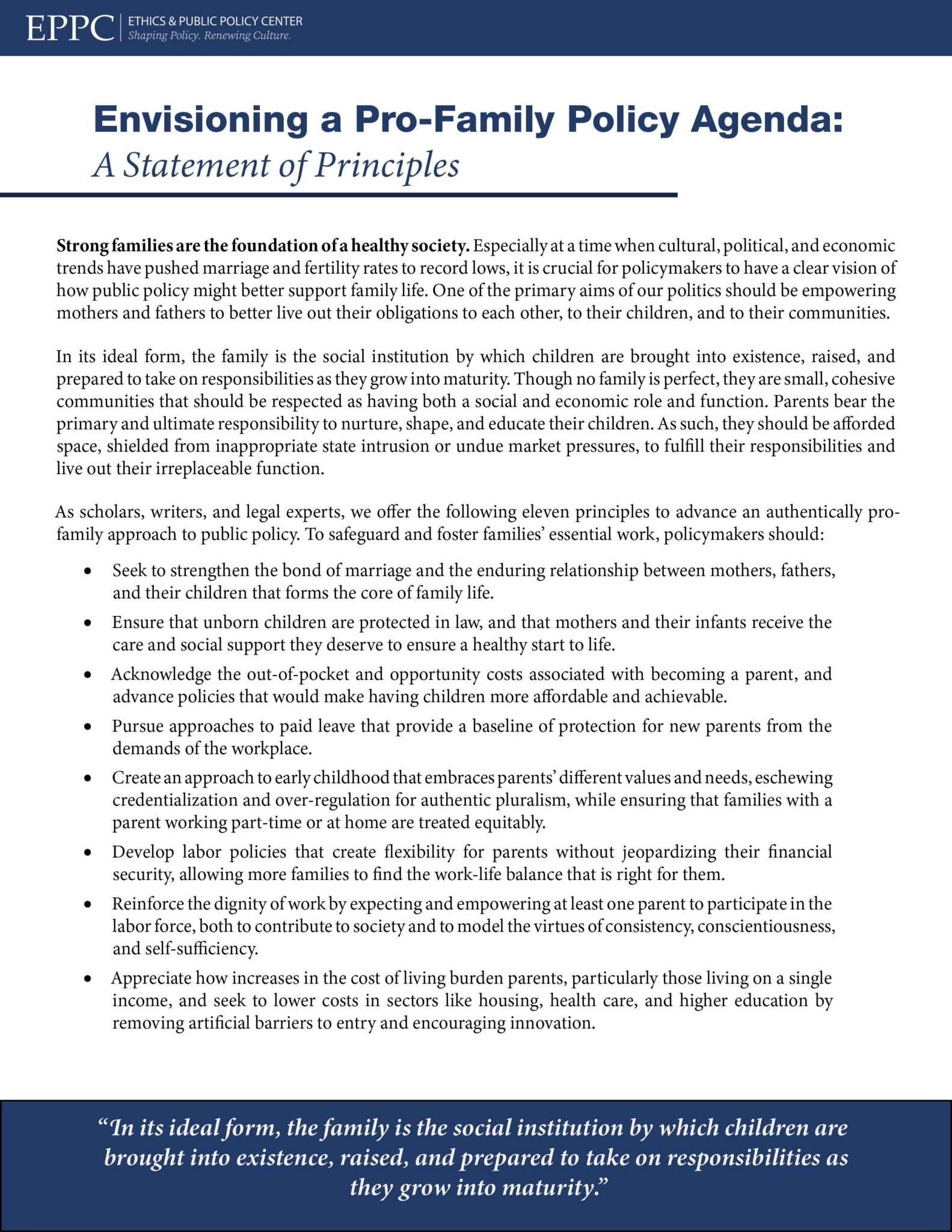 Envisioning a Pro-Family Policy Agenda: A Statement of Principles ...
